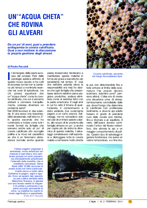 (PDF) COVATA CALCIFICATA NEGLI ALVEARI: L'AGGRAVARSI DI UN PROBLEMA