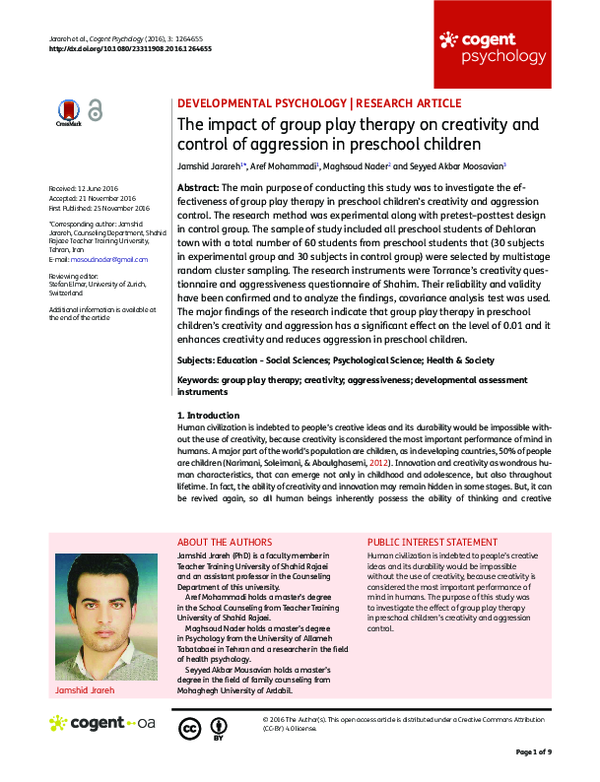(PDF) The impact of group play therapy on creativity and control of ...