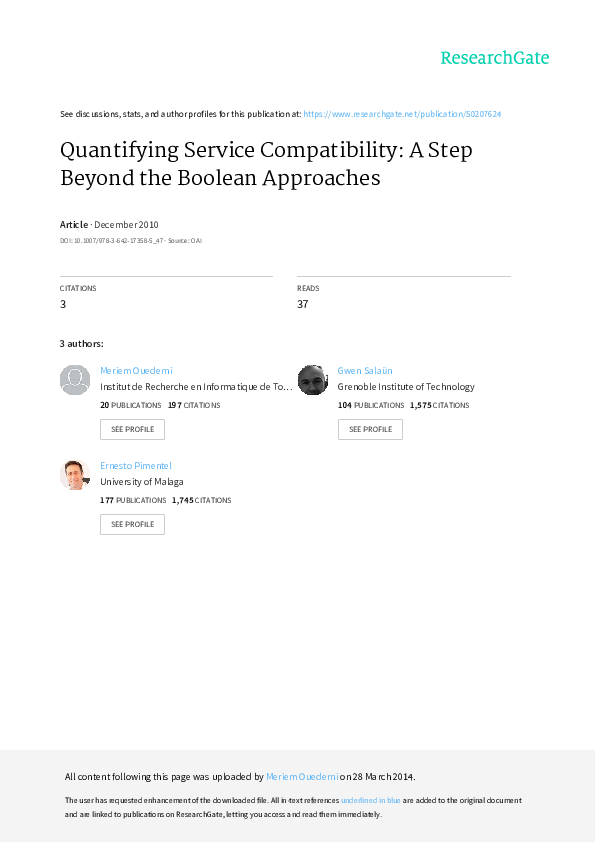 Pdf Quantifying Service Compatibility A Step Beyond The Boolean