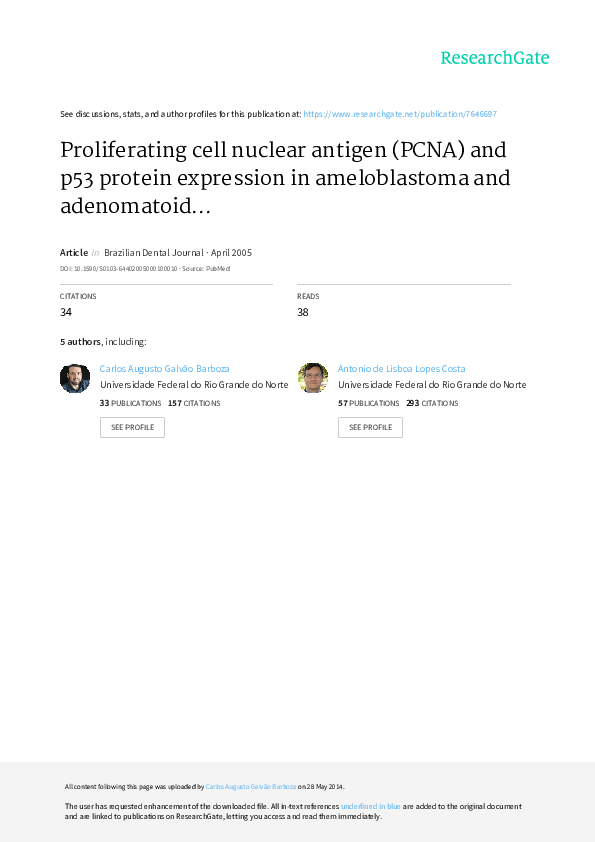 (PDF) Proliferating cell nuclear antigen (PCNA) and p53 in epithelial ...