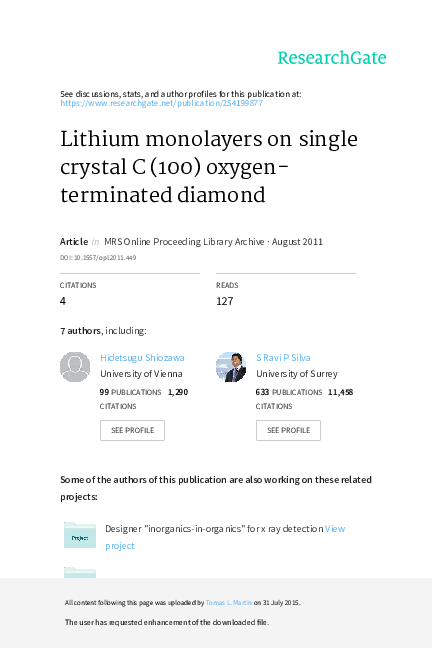 (PDF) Lithium monolayers on single crystal C (100) oxygen-terminated ...