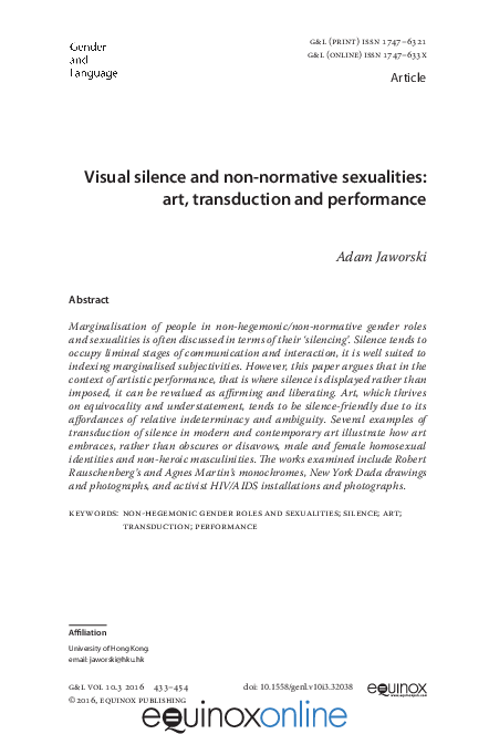 Pdf Visual Silence And Non Normative Sexualities Art Transduction