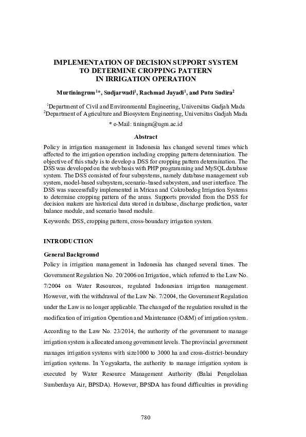 (PDF) Implementation of Decision Support System to Determine Cropping Pattern in Irrigation ...