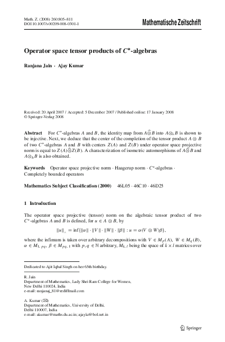 (PDF) Operator space tensor products of C*-algebras