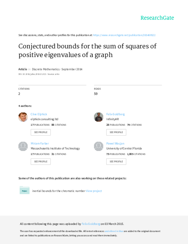 (PDF) Conjectured bounds for the sum of squares of positive eigenvalues of a graph | Felix ...