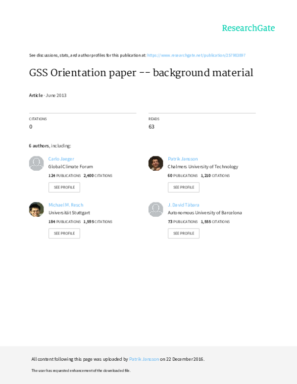 (PDF) GSS Orientation paper -- background material | J. David Tabara ...