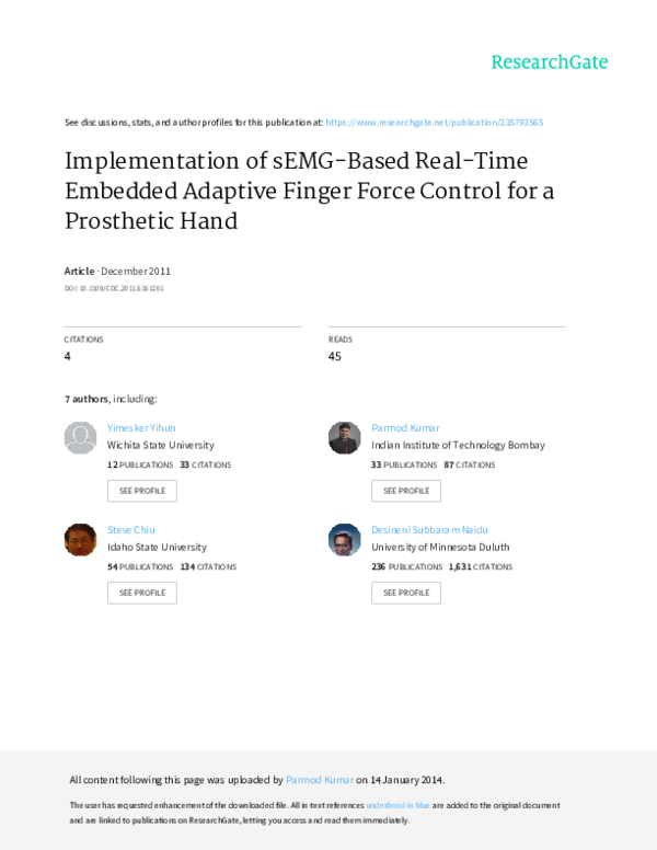 (PDF) Implementation of sEMG-based real-time embedded adaptive finger ...