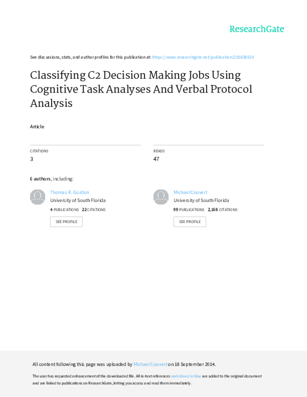 (PDF) Classifying C2 Decision Making Jobs Using Cognitive Task Analyses ...