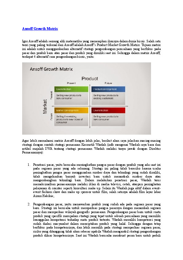 (DOC) Ansoff Growth Matrix