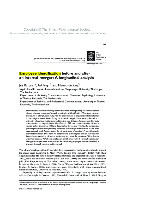 (PDF) Employee identification before and after an internal merger: A ...