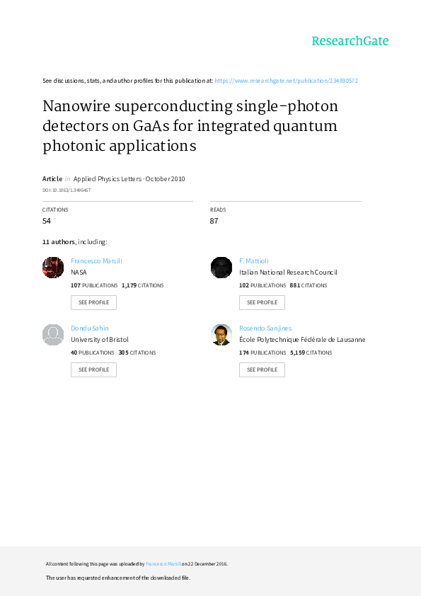 Pdf Nanowire Superconducting Single Photon Detectors Integrated With Optical Microcavities