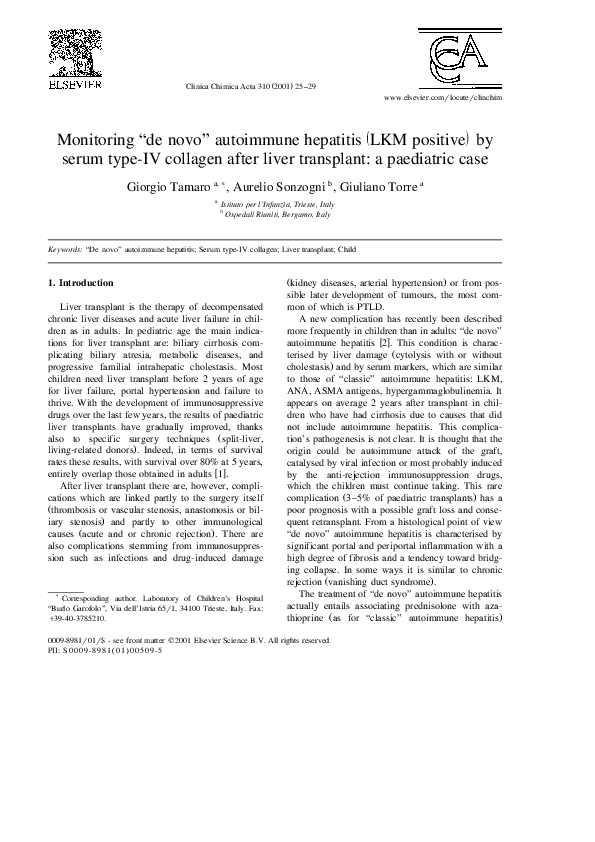 (PDF) Monitoring “de novo” autoimmune hepatitis (LKM positive) by serum ...