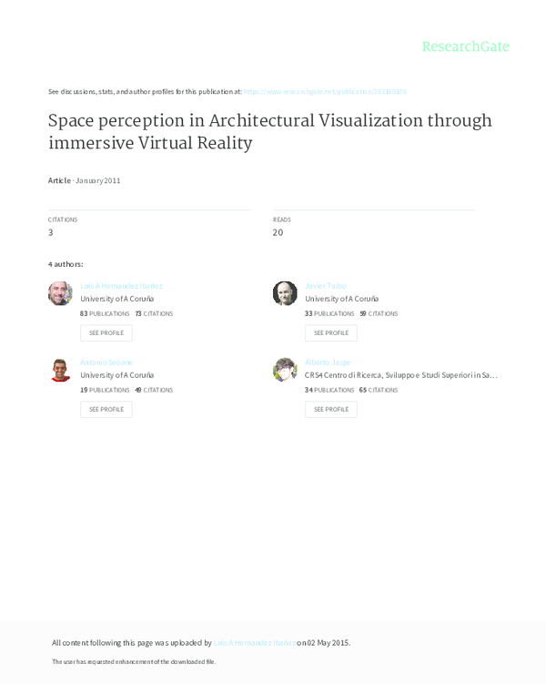(PDF) Space perception in Architectural Visualization through Immersive ...