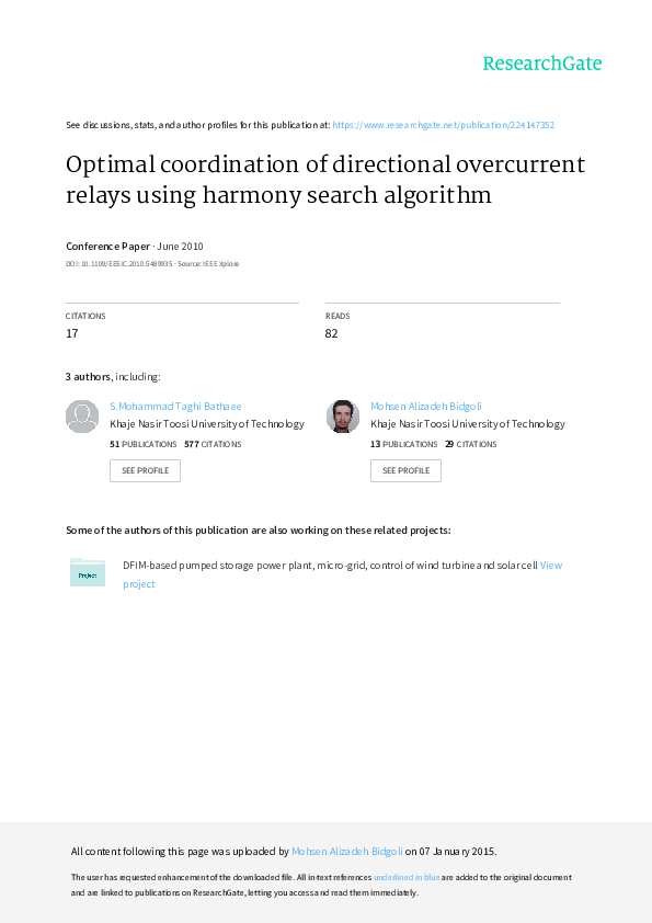 (PDF) Optimal coordination of directional overcurrent relays using harmony search algorithm