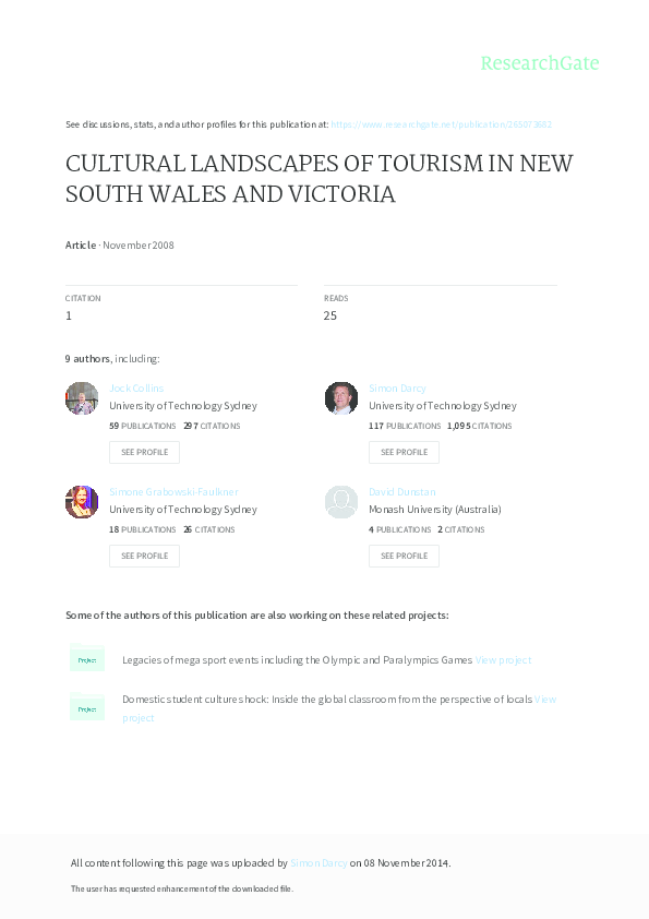 (PDF) Cultural landscapes of tourism in New South Wales and Victoria. A ...