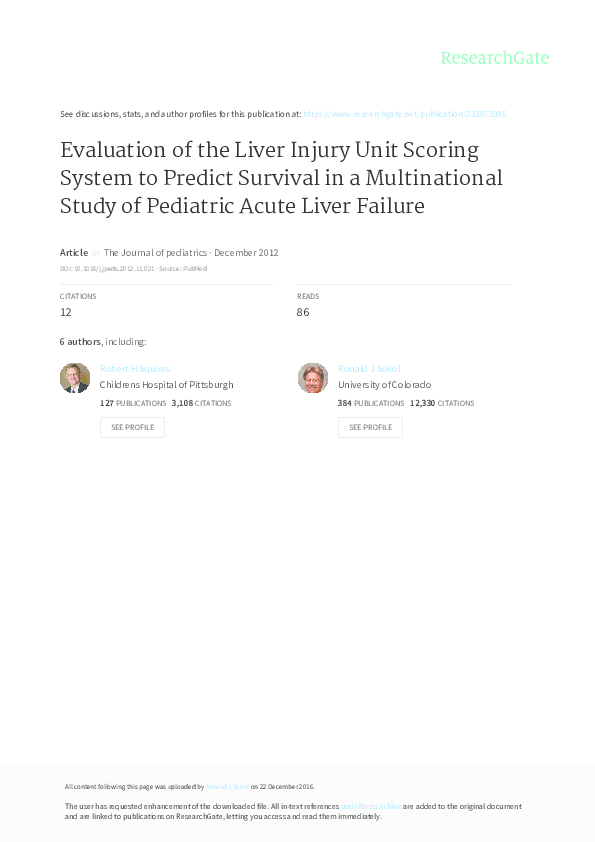 (PDF) Evaluation of the Liver Injury Unit Scoring System to Predict ...
