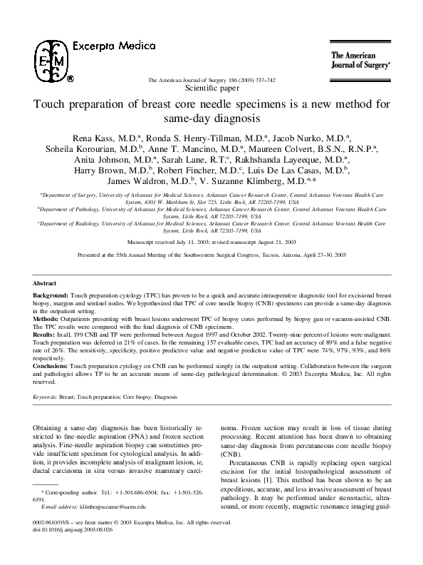 (PDF) Touch preparation of breast core needle specimens is a new method ...