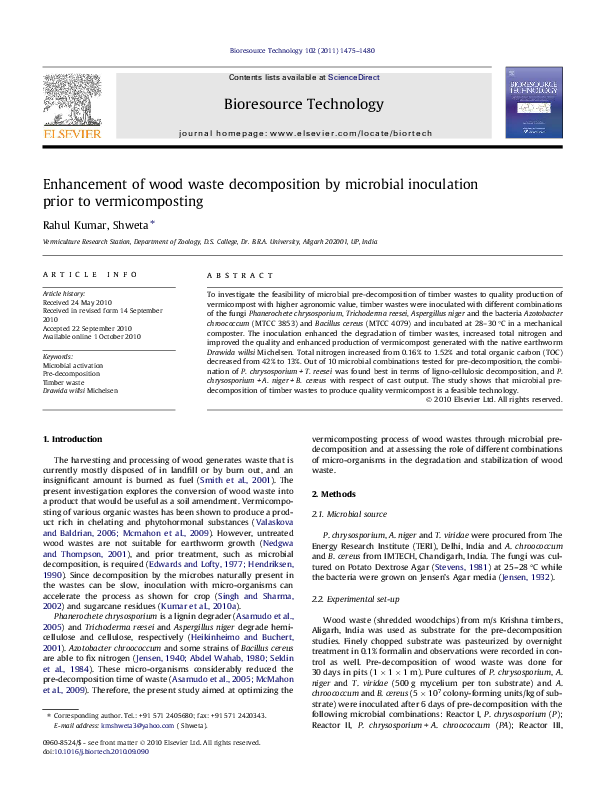 (PDF) Enhancement of wood waste decomposition by microbial inoculation ...