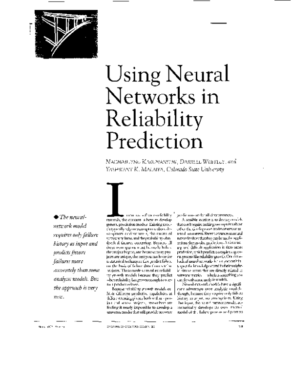 (PDF) Using neural networks in reliability prediction
