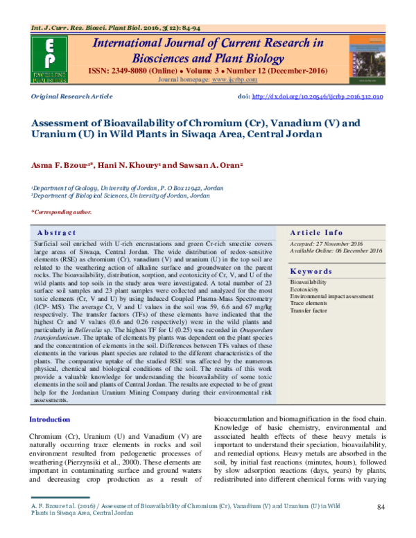 (PDF) Assessment of Bioavailability of Chromium (Cr), Vanadium (V) and ...