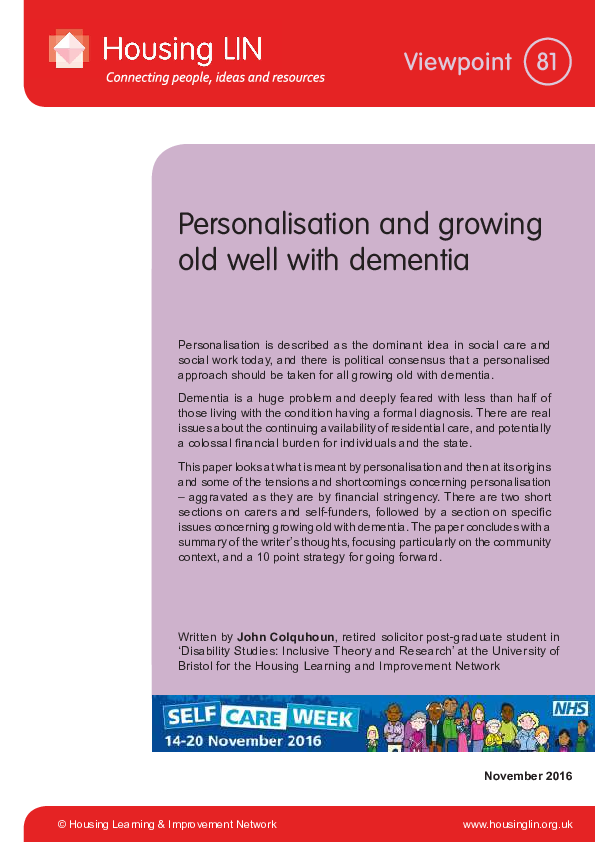 (PDF) Personalisation and growing old well with dementia