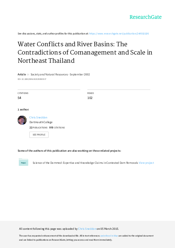 (PDF) Water conflicts and river basins: The contradictions of ...
