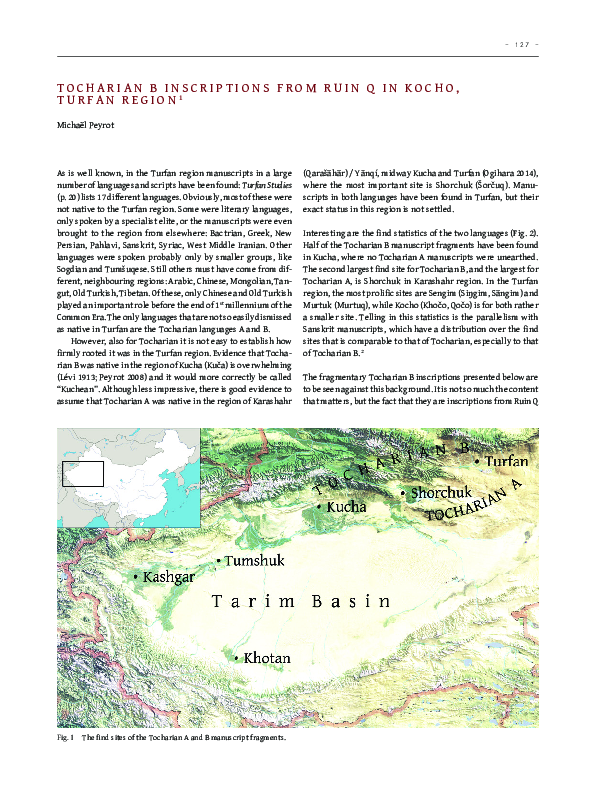 (PDF) Peyrot 2016: Tocharian B inscriptions from Ruin Q in Kocho ...