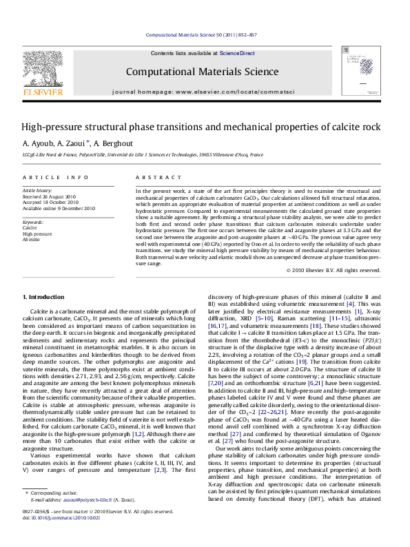 (PDF) High-pressure structural phase transitions and mechanical properties of calcite rock