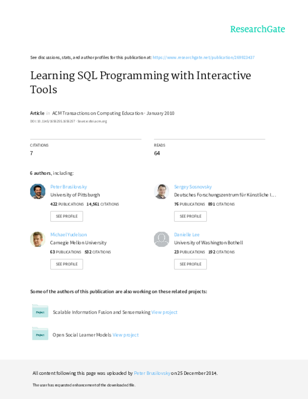 (PDF) Learning SQL Programming with Interactive Tools: From Integration to Personalization