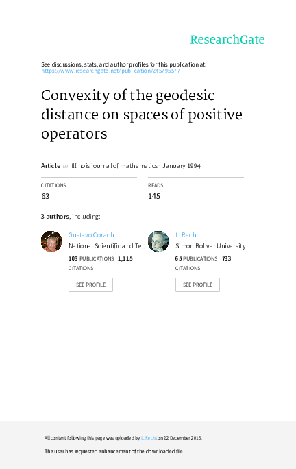 (PDF) Convexity of the geodesic distance on spaces of positive operators