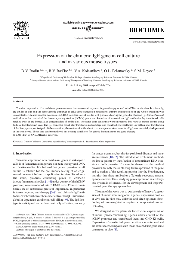 (PDF) Chimeric IgE Gene Expression in Cultured Cells