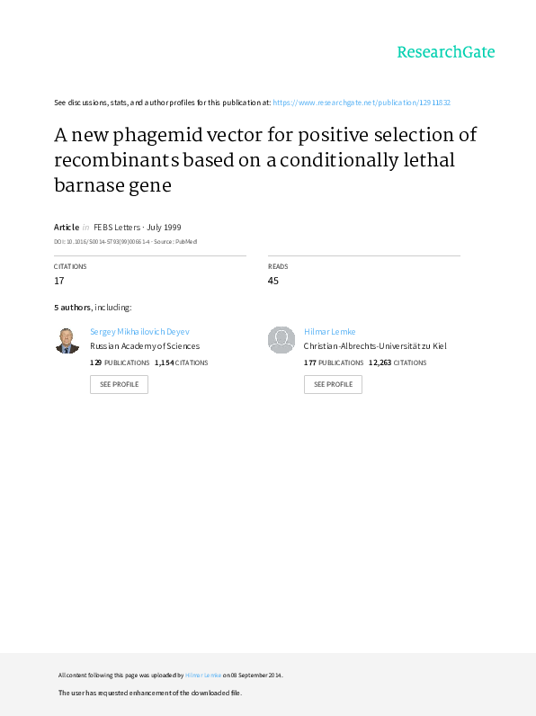 (PDF) A new phagemid vector for positive selection of recombinants ...
