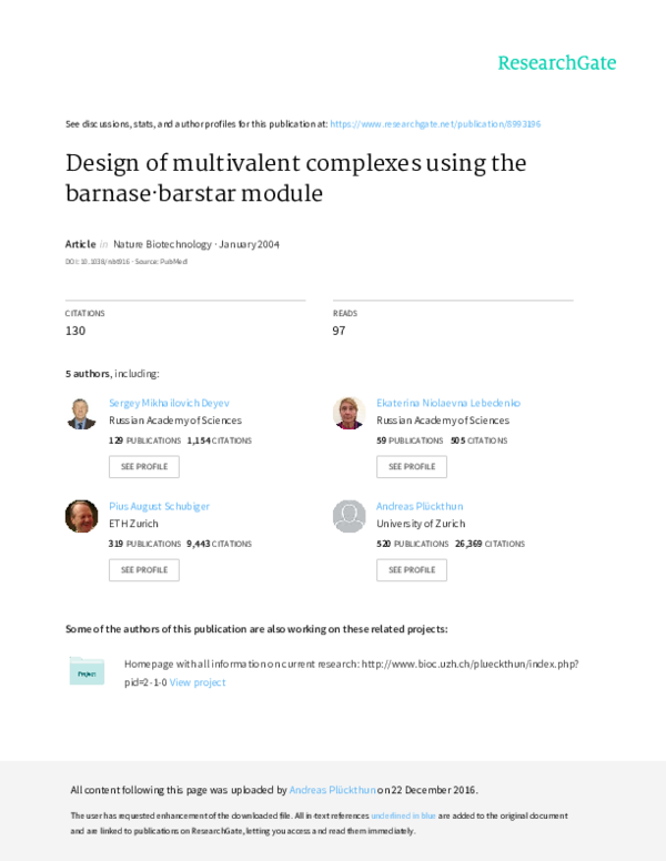 Design of Design of multivalent complexes using the barnase*barstar ...