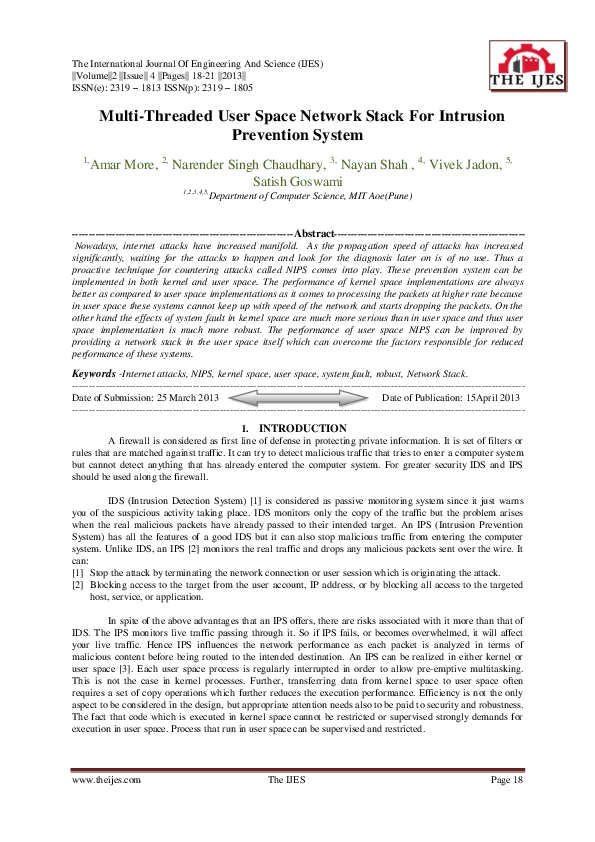 (PDF) Multi-Threaded User Space Network Stack For Intrusion Prevention System