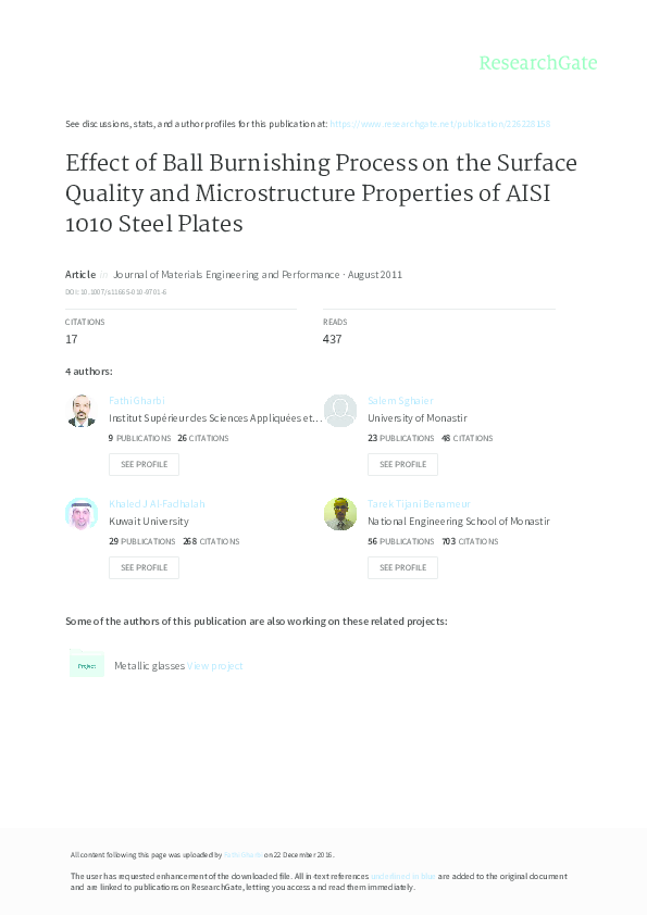 Pdf Effect Of Ball Burnishing Process On The Surface Quality And Microstructure Properties Of