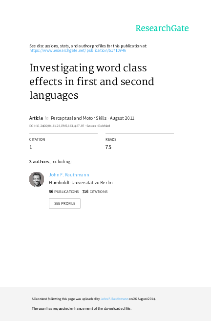 (PDF) INVESTIGATING WORD CLASS EFFECTS IN FIRST AND SECOND LANGUAGES 1