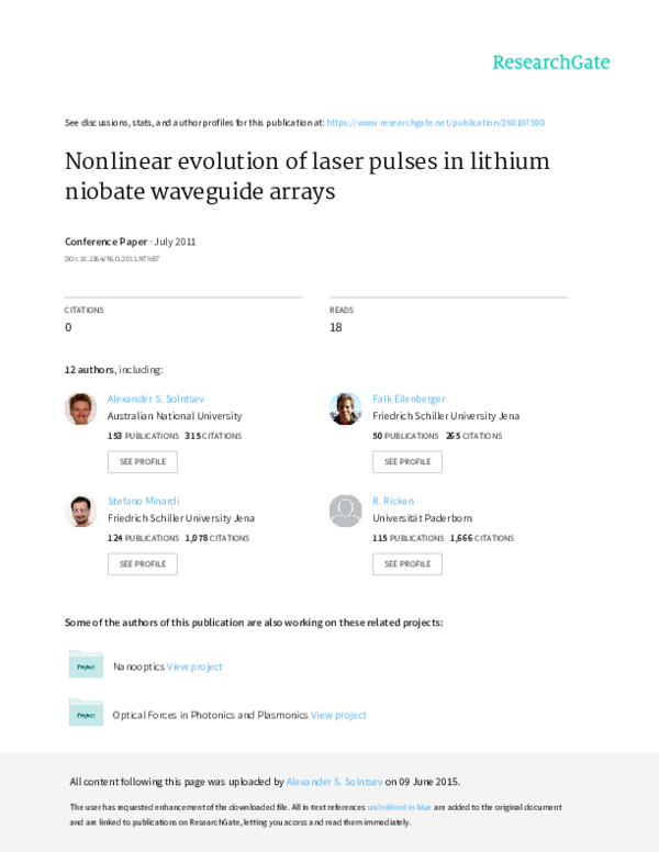 (PDF) Nonlinear evolution of laser pulses in lithium niobate waveguide arrays