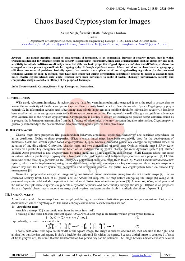 (PDF) Chaos Based Cryptosystem for Images