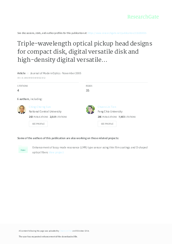 (PDF) Triple-wavelength optical pickup head designs for compact disk ...