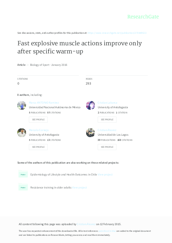 (PDF) Fast explosive muscle actions improve only after specific warm-up