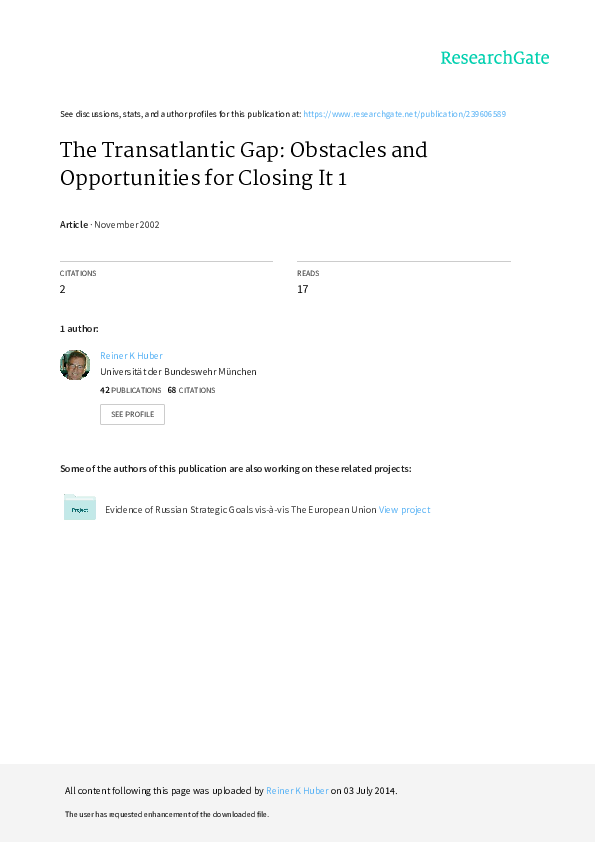 (PDF) The Transatlantic Gap: Obstacles and Opportunities for Closing It 1