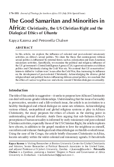 (PDF) The Good Samaritan and Minorities in Africa: Christianity, the US ...