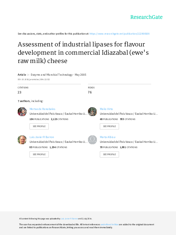 (PDF) Assessment of industrial lipases for flavour development in ...