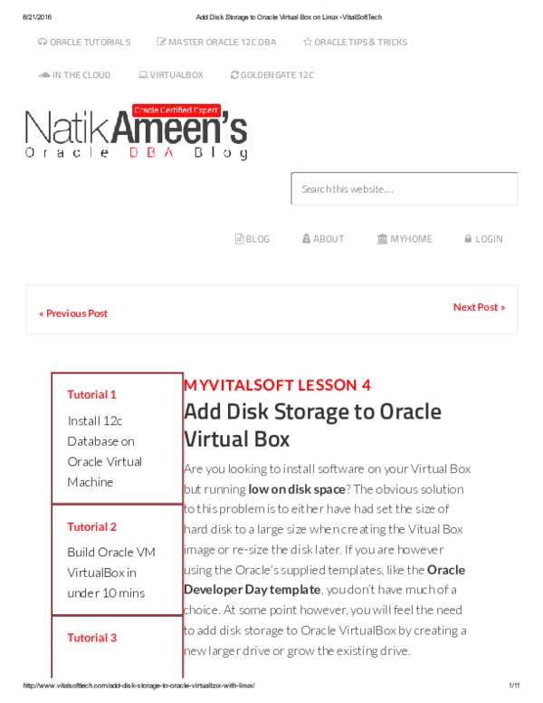 Pdf Install 12c Database On Oracle Virtual Machine Tutorial 2 Add Disk Storage To Oracle