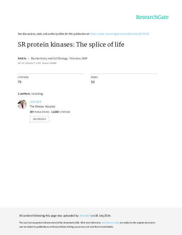 (PDF) SR protein kinases: the splice of life