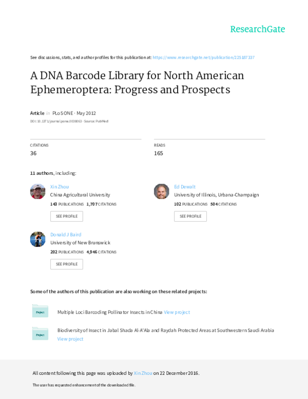 (PDF) A DNA barcode library for North American Ephemeroptera: progress ...