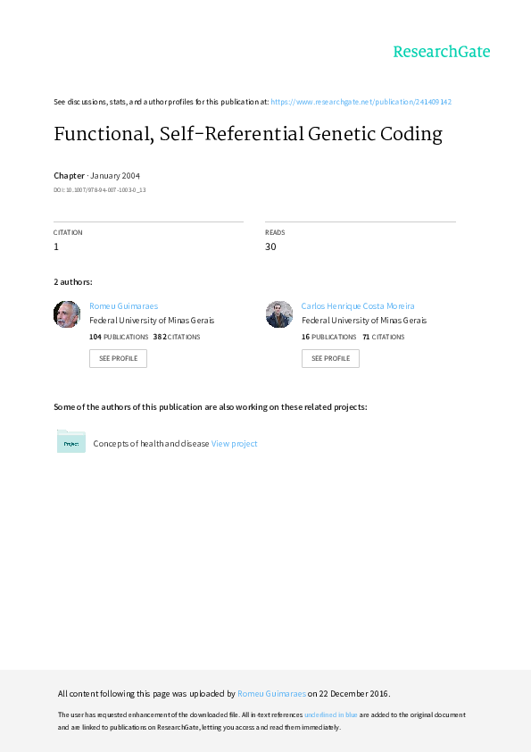 (PDF) Functional, Self-Referential Genetic Coding