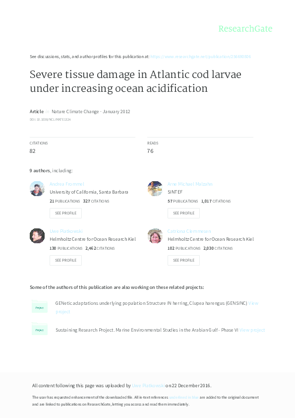 (PDF) Severe tissue damage in Atlantic cod larvae under increasing ...