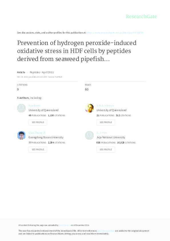 (PDF) Prevention of hydrogen peroxide-induced oxidative stress in HDF ...