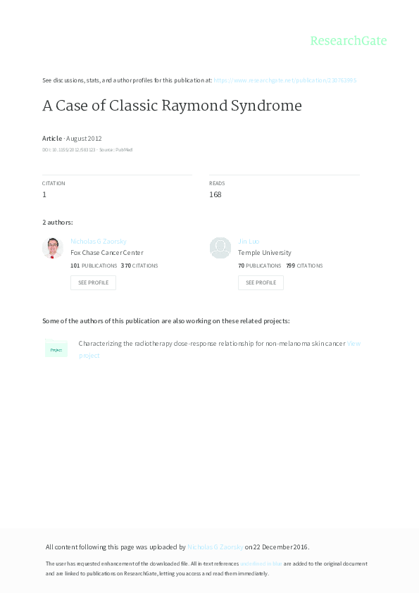 (PDF) A Case of Classic Raymond Syndrome